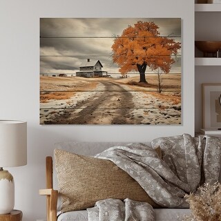 Designart "Farmhouse Orange And Grey Harmony" Farm Print on Natural ...