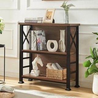 3-Tier Small Bookshelf with Metal Frame and Backboard, Compact Shelf ...