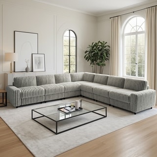 Veyron Furry Channel Fabric Down-filled L-Shape 6-Seat Modular ...