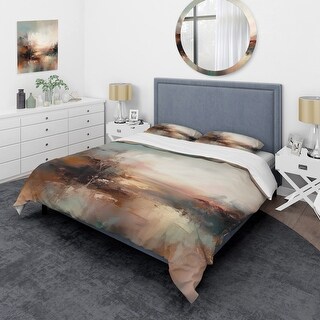 Designart "Brown Abstracted Nature I" Beige Modern - Bed Cover Set With ...