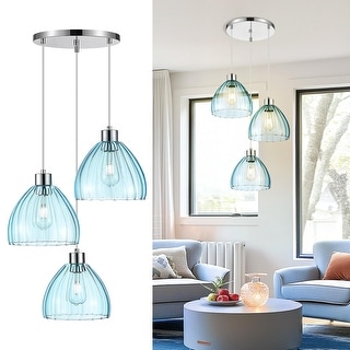 3-Light Cluster Pendant Light, Pendant Light, Blue/Clear Glass - Bed ...