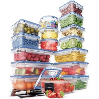 32 Piece Food Storage Containers Set with 16 Blue Easy Snap Lids +16 ...