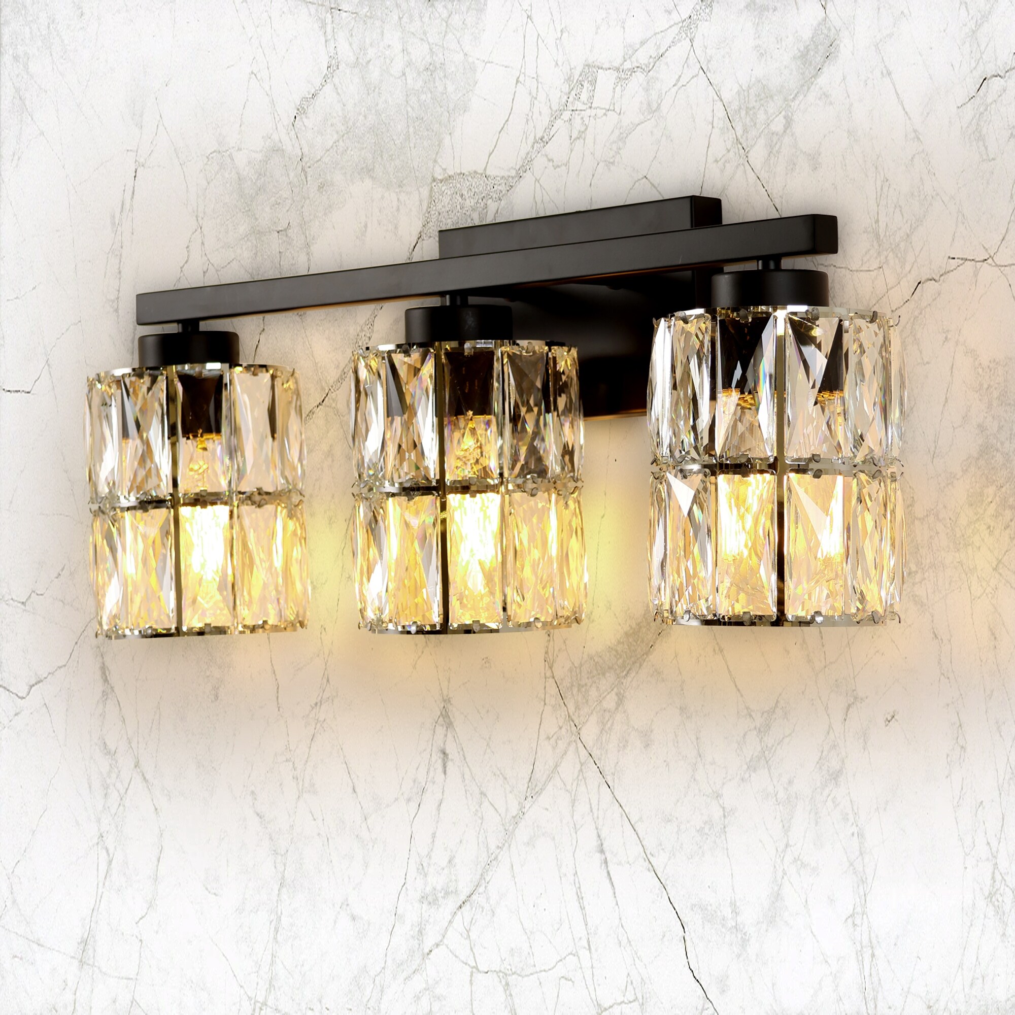 ExBrite Modern 3-Lights Bathroom Crystal Vanity Lights Wall Sconces ...
