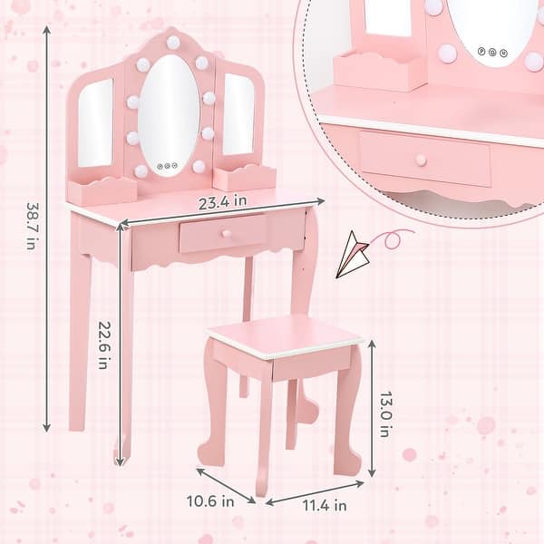 Princess Vanity Set for Toddlers - Kids Vanity with 3 Mirror & Light ...