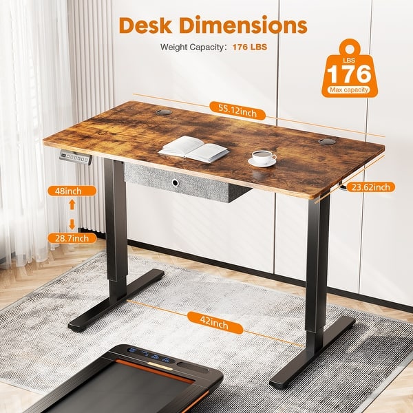 Electric Standing Desk with Drawer Adjustable Desk Ergonomic Rising ...