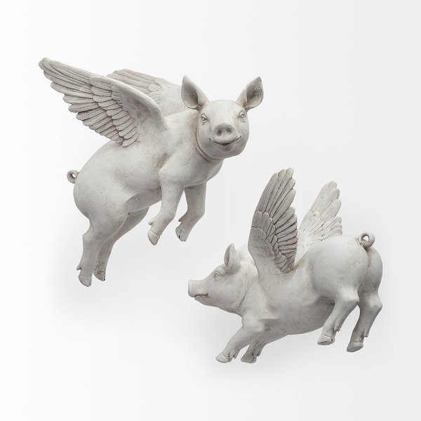 Hogbadi White Resin Flying Pigs Decorative Wall Accents, Set of 2 - Bed ...