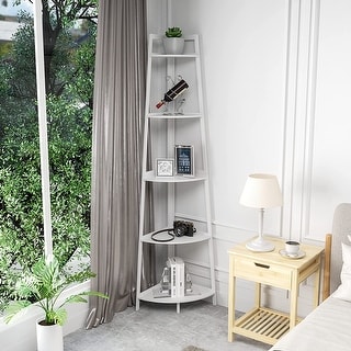 70 Inch Tall Corner Bookshelf, 5-Tier Industrial Corner Ladder Bookcase ...