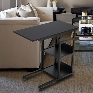 Side Table with Wheels, Height Adjustable Snack end Table with Storage ...
