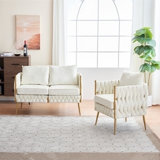 Modern Double Accent Chair Sofa Set 2pcs Handmade Woven Loveseat ...
