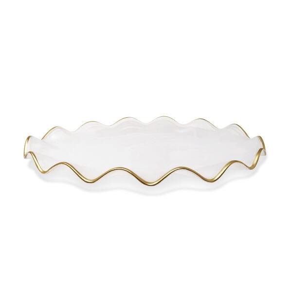 Oval Tray White Alabaster with Gold Ruffled Border - Bed Bath & Beyond ...