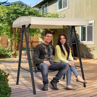 2-Person Swing Bench Canopy Swing Chair with Adjustable Shade, Beige ...