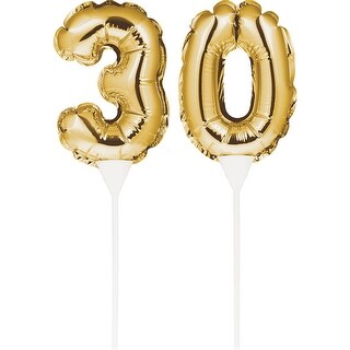 Club Pack of 24 Gold Colored "30" Foil Balloon Cake Topper Picks 9 ...
