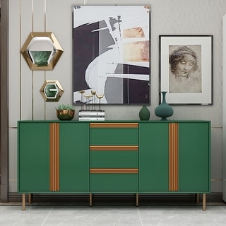 Gold Green Sideboard Buffet Cabinet with 3 Drawers &Adjustable shelves ...