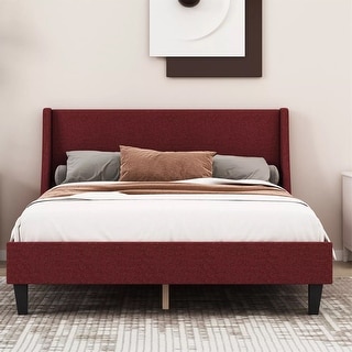 Full Size Bed Frame Linen Upholstered Platform Bed with Headboard - Bed ...