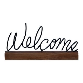 Foreside Home & Garden "Welcome" Wire Metal and Wood Decorative Table ...