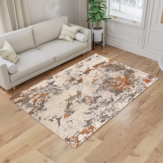 Amazon Contemporary Abstract Grey/Orange Area Rug - Bed Bath & Beyond ...