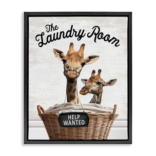 Stupell Help Wanted Laundry Room Giraffes Framed Floater Canvas Wall ...