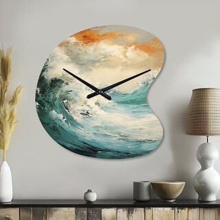 Modern Coastal Blue And Gold Wave - Coastal Ocean Large Wall Clock in ...