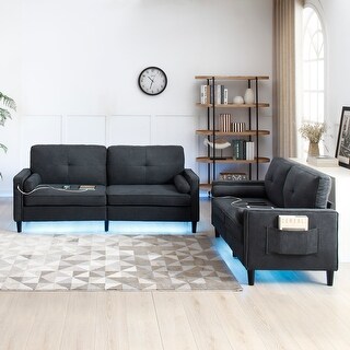 2 Piece Sofa and Loveseat Set with Pockets,USB Ports,LED Lights - Bed ...