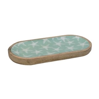 Small Wood/Enamel Oblong Starfish Prt Tray Mango Wood Printed Paper ...