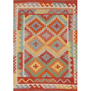 Multi-Color Kilim Area Rug Flat-weave Reversible Geometric Wool Carpet ...
