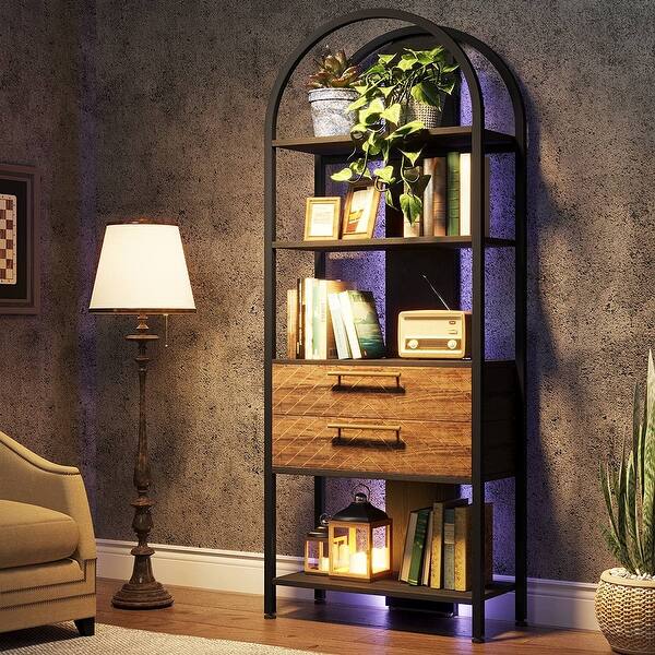 Bookshelf with LED Light and Drawers, 70.8" Tall Bookcase - Bed Bath ...