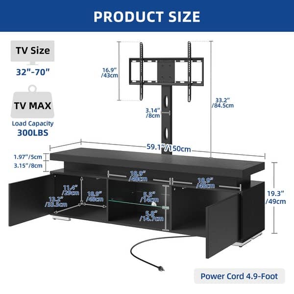 Moasis LED TV Stand with Adjustable Mount Height Adjustable ...