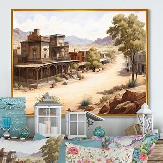 Designart "Large Wild West Arizona Town II" Southwestern Framed Canvas ...