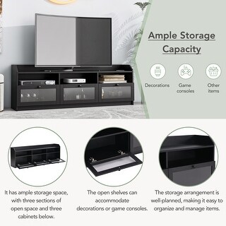 63" TV Stand Livingroom Media Storage Cabinets with Open Shelve, Black ...