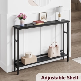 2 Tier Skinny Console Table with Adjustable Shelf for Living Room - 5.7 ...