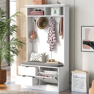 White Hall Tree Bench with Hooks & Shoe Storage - Bed Bath & Beyond ...