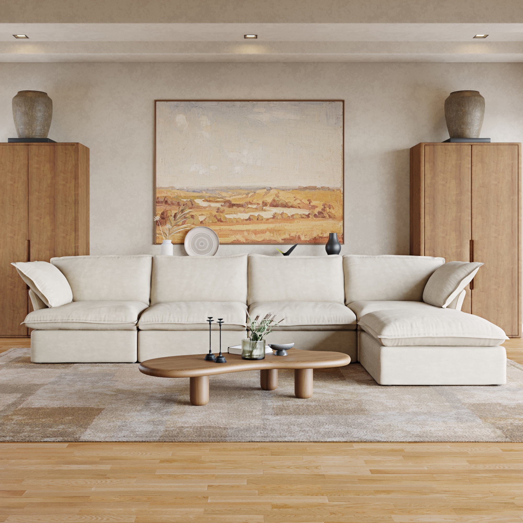 163 Wide Velvet Reversible Modular Sectional with Ottoman