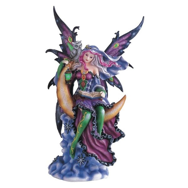 Q-Max 12" H Fairy with an Owl on Moon Statue Figurine Figure Fairies ...