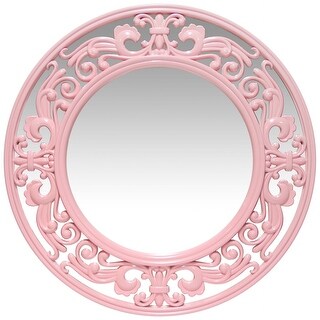 Traditional Pink 24 inch Decorative Round Pink Wall Mirror - 23.5 x 1 x ...