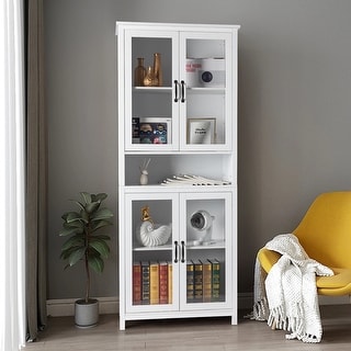 American Country Style Bookcase with 4 Doors and Open Storage Space ...