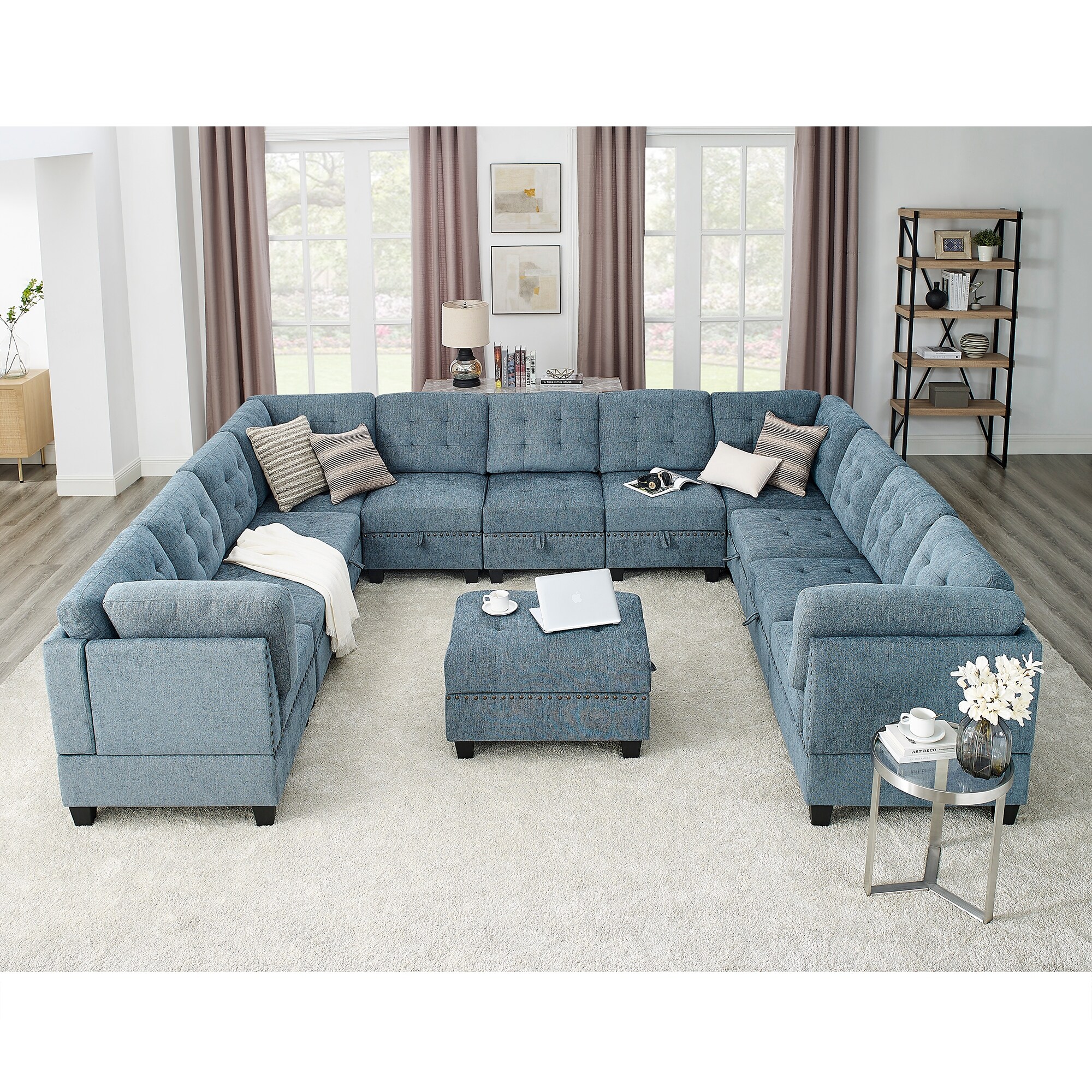 10 Seater U shape Modular Sectional Sofa with 7 Single Chair 4 Corner 1 Ottoman Chenille Bed Bath Beyond 42027179