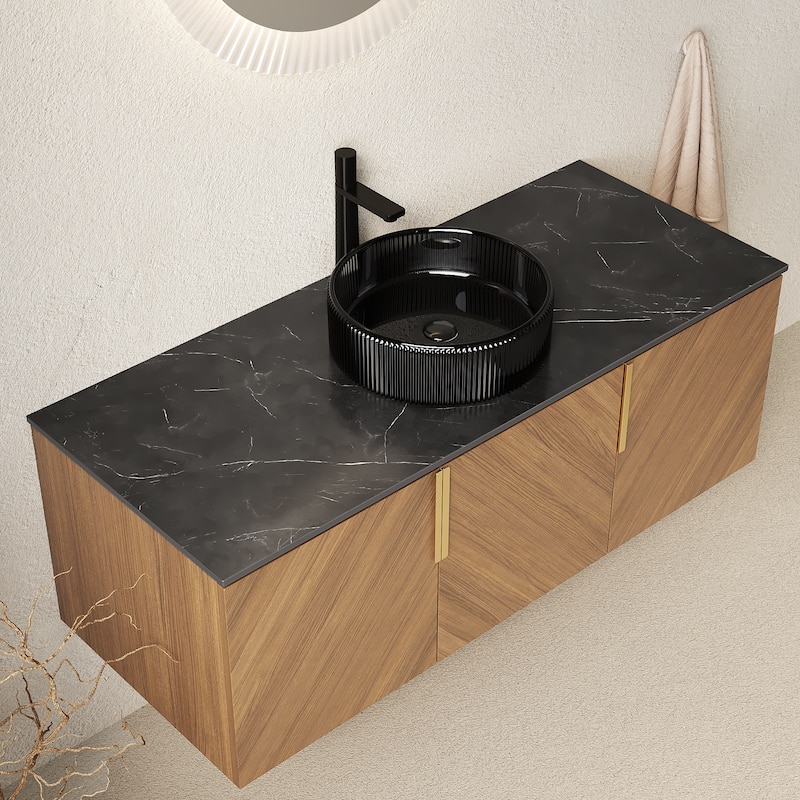 Arai 48" Wall-Mounted Bathroom Vanity with Double Doors and Sintered ...