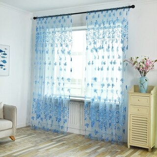 1Pc Morning Glory Polyester Translucent Window Curtain Tulle Drape Home ...