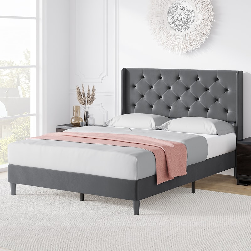 diamond tufted platform bed