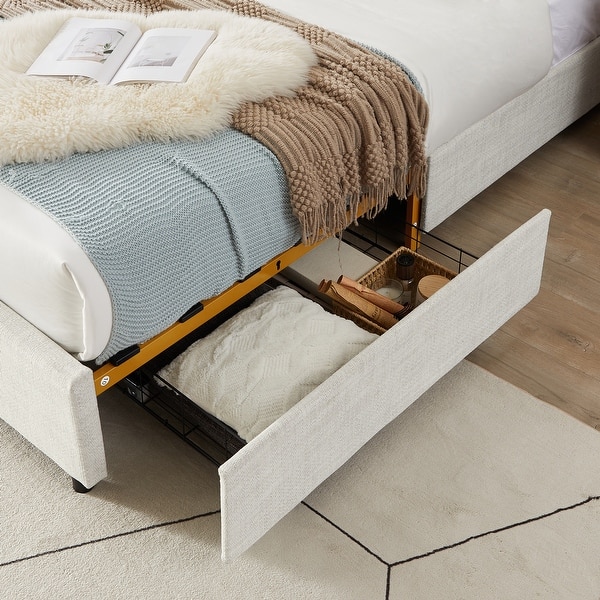 Full Solid Wood Ribs Slat Support Platform Metal Storage Bed Frame w/ 4 ...