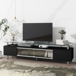 Tempered Glass TV Cabinet with Ample Storage Capacity - Bed Bath ...
