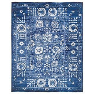 Steel Blue, Hand Knotted, Wool and Silk, Tone on Tone Tabriz Design ...