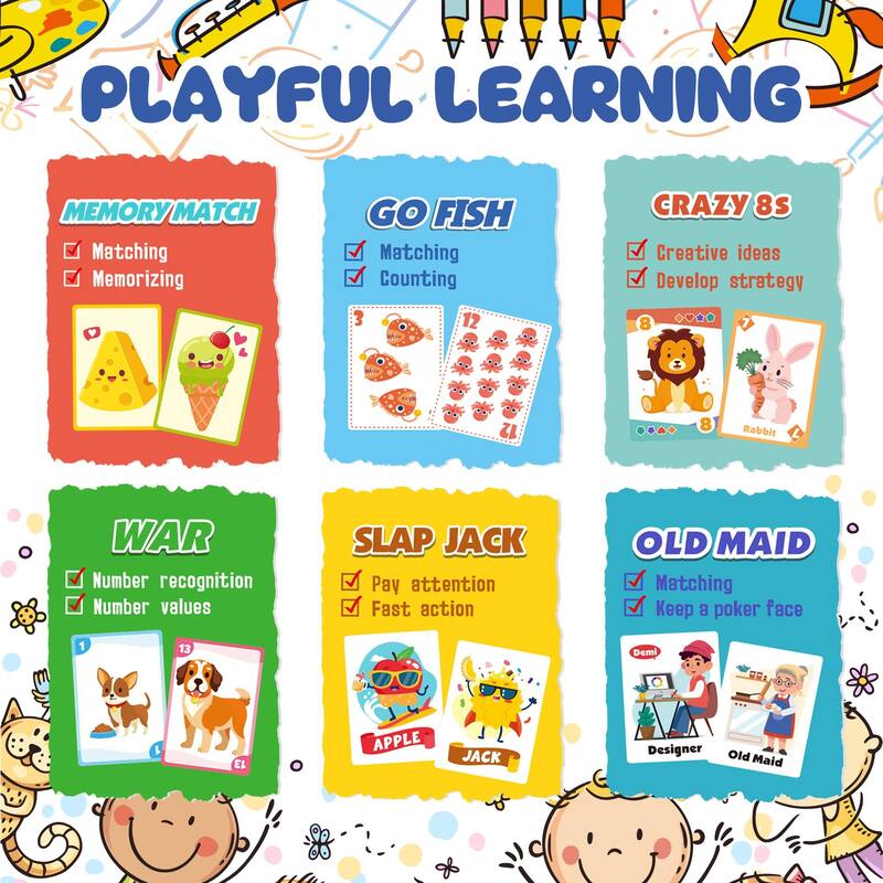 GSE 6-in-1 Kids Card Games Set: Go Fish, Old Maid, Crazy Eights, Slap ...