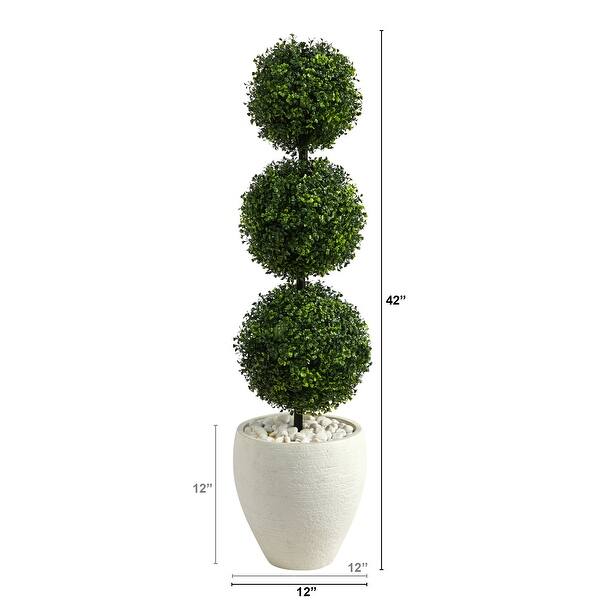 3.5' Boxwood Triple Ball Topiary Artificial Tree in White Planter - 13 ...