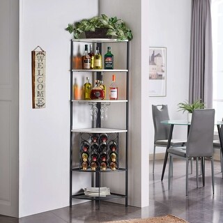 Corner Wine Rack with 4 Wood Shelves, 2 Stemware Racks and Wire Wine ...