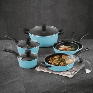 Retro by Bergner - 10 Pc Non Stick Cast Aluminum Pots and Pans Cookware ...