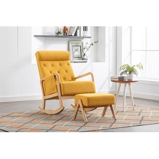 High Backrest Accent Glider Rocker Chair w/Ottoman and Padded Cushion ...