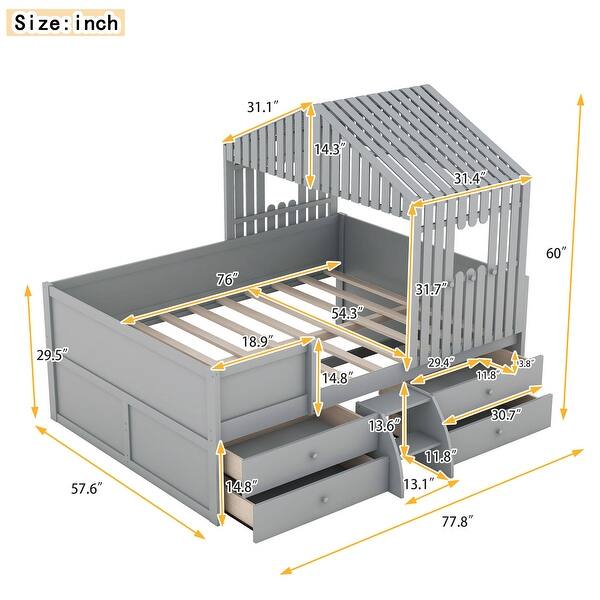Full Size House Low Loft Bed Daybed with Four Drawers - Bed Bath ...
