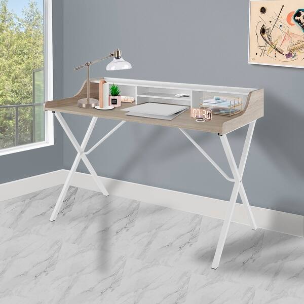 Estro Mid-Century Modern Oak Computer Writing Office Desk with Shelves ...