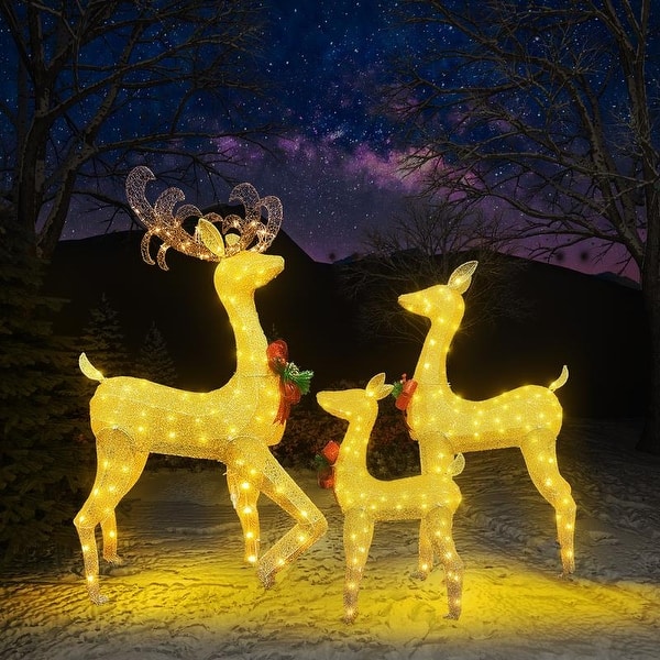 Grondin 3-Piece LED Lighed Christmas Deer Family Set Outdoor Holiday ...